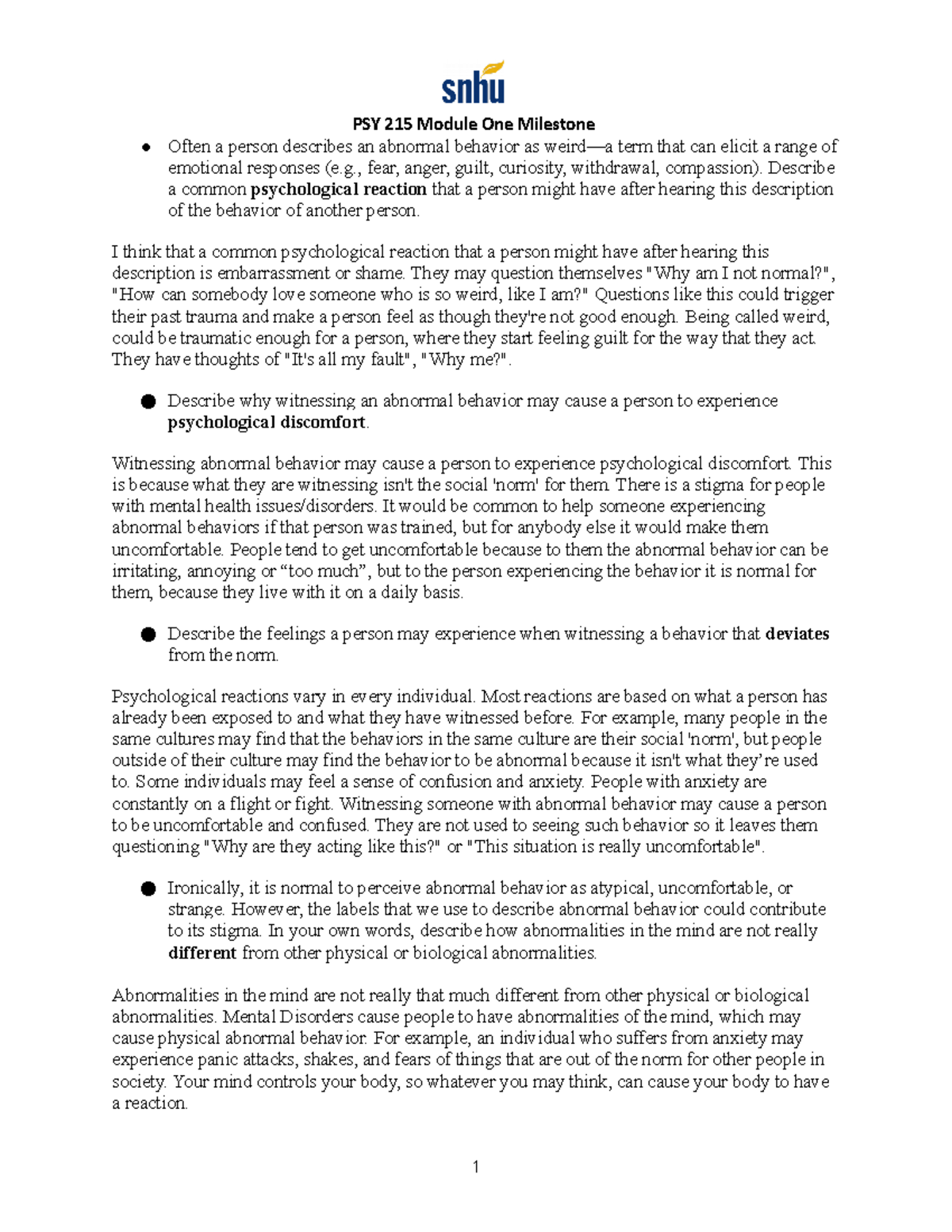 Neliana+Rivera - hjvhjv - PSY 215 Module One Milestone Often a person ...
