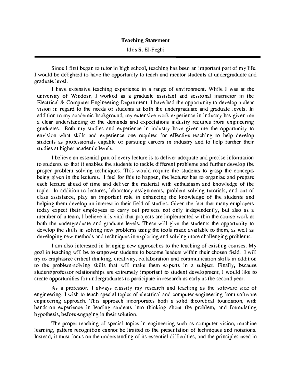 Teaching-Statement SAMPLE - Teaching Statement Idris S. El-Feghi Since ...