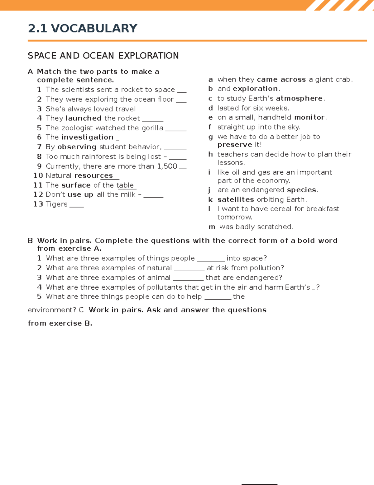 BUS Program Evolve 5 Lesson Plan 2 Handout 1 - 2 VOCABULARY SPACE AND ...