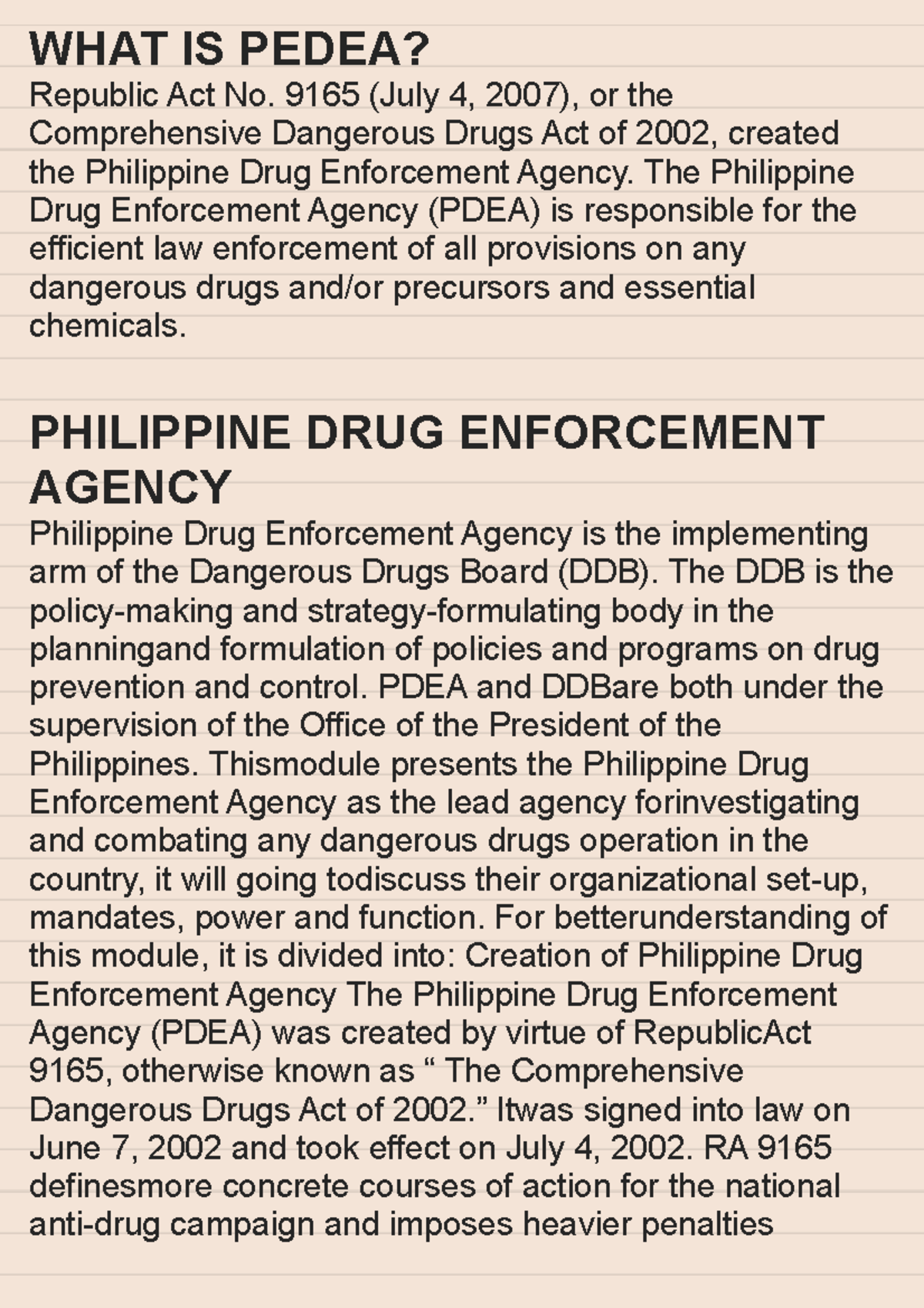 FACT AND Figures OF PDEA 230918 170959 - WHAT IS PEDEA? Republic Act No. 9165 (July 4, 2007), or ...