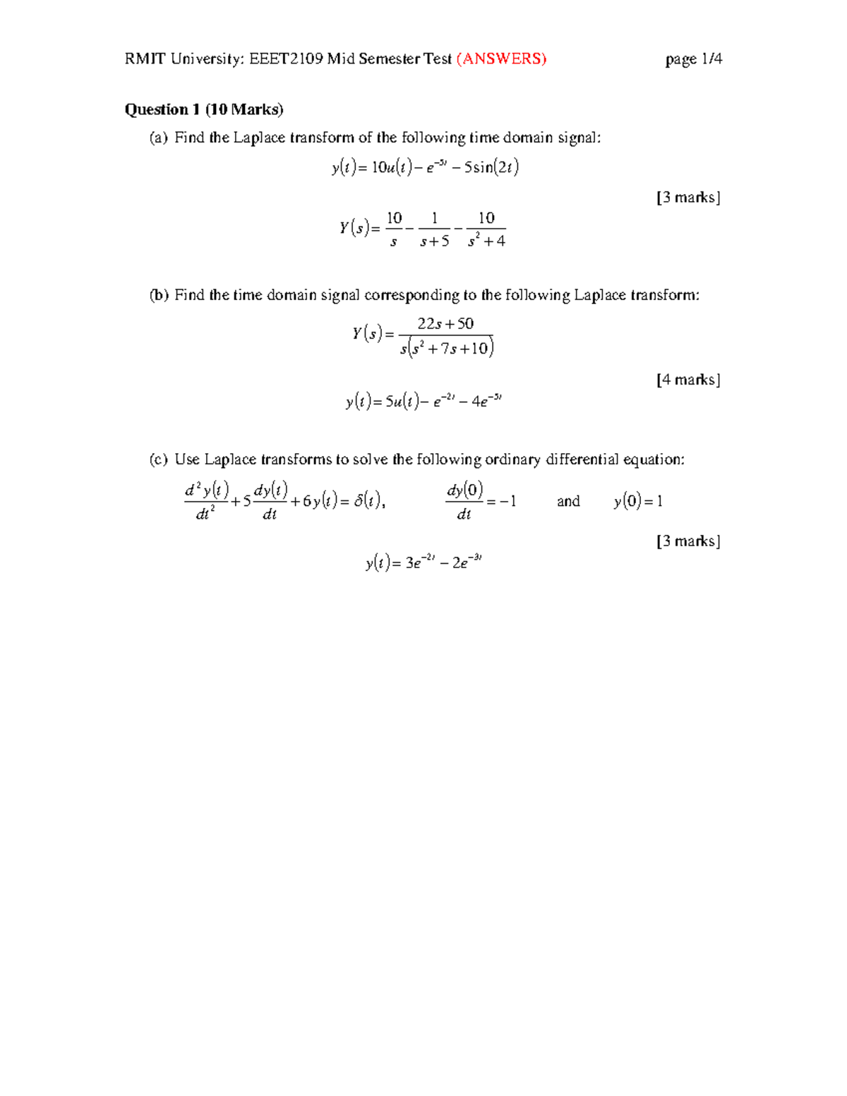 EEET2109 MST 2014 Answers - RMIT University: Mid Semester Test (ANSWERS ...