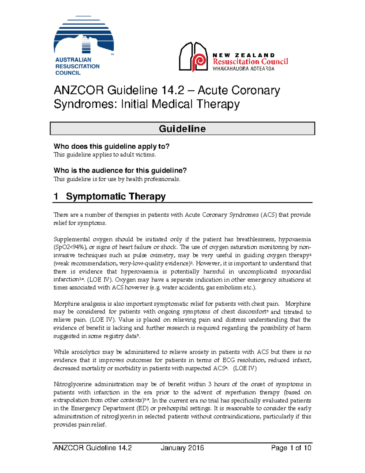 Guidline 14 - ANZCOR Guideline 14 – Acute Coronary Syndromes: Initial ...