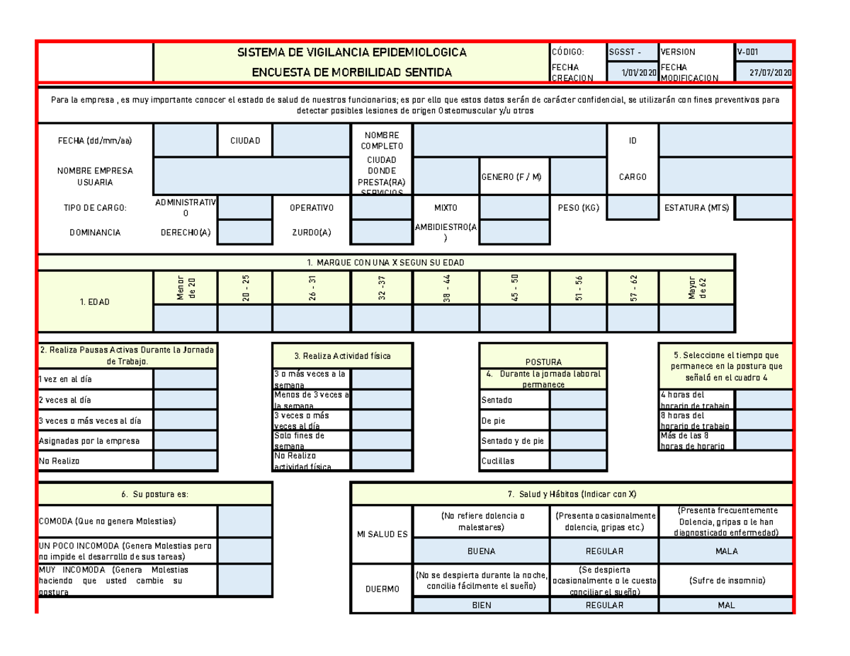 5- Encuesta DE Morbilidad Sentida - CÓDIGO: SGSST - VERSION V- FECHA ...