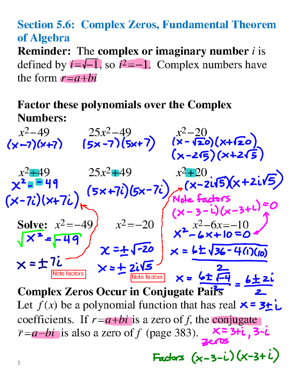 MA134- Section 5.6 - SEMO - Section 5: Complex Zeros, Fundamental ...