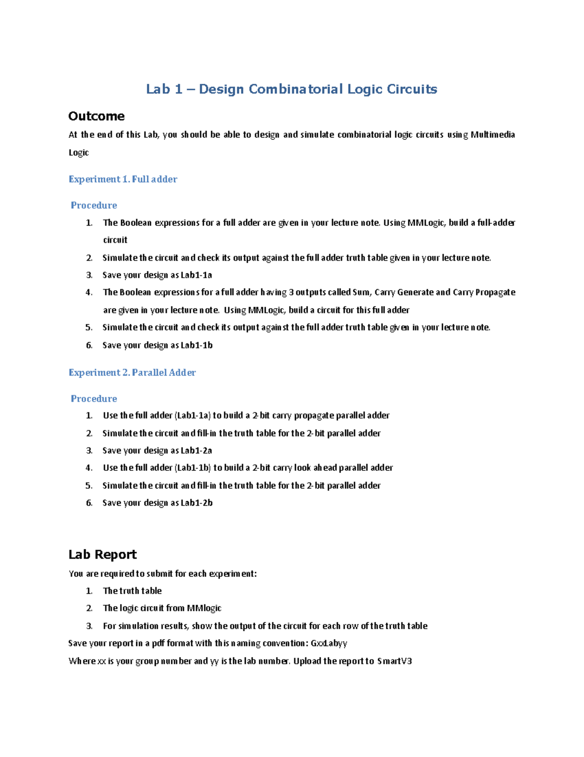 Design Combinatorial Logic Circuit Lab 1 Design Combinatorial Logic Circuits Outcome At The
