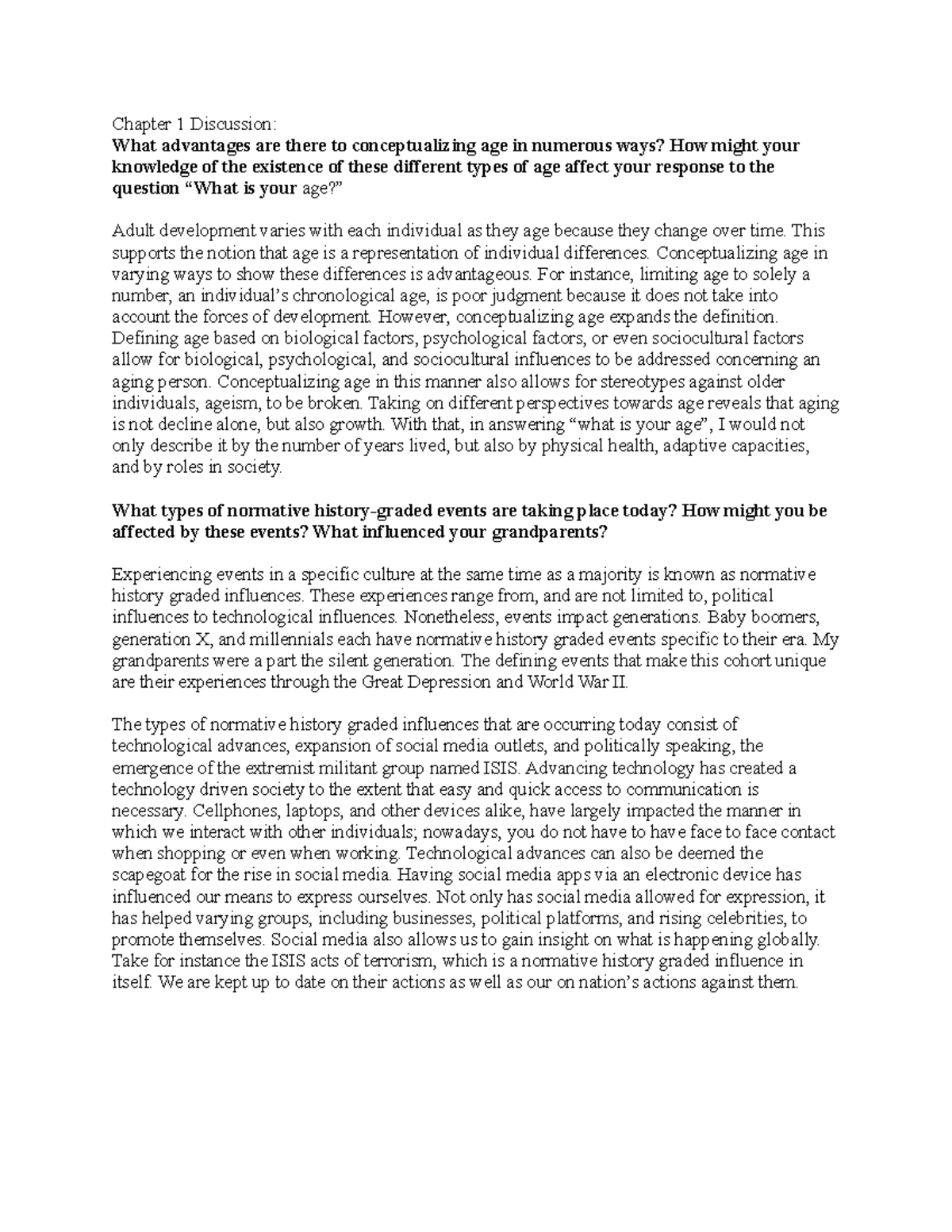 Adult development discussion - Chapter 1 Discussion: What advantages ...