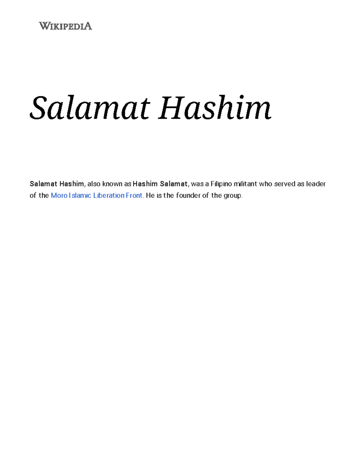 Salamat Hashim - Wikipedia - Visual Graphics dedign - USM - Studocu