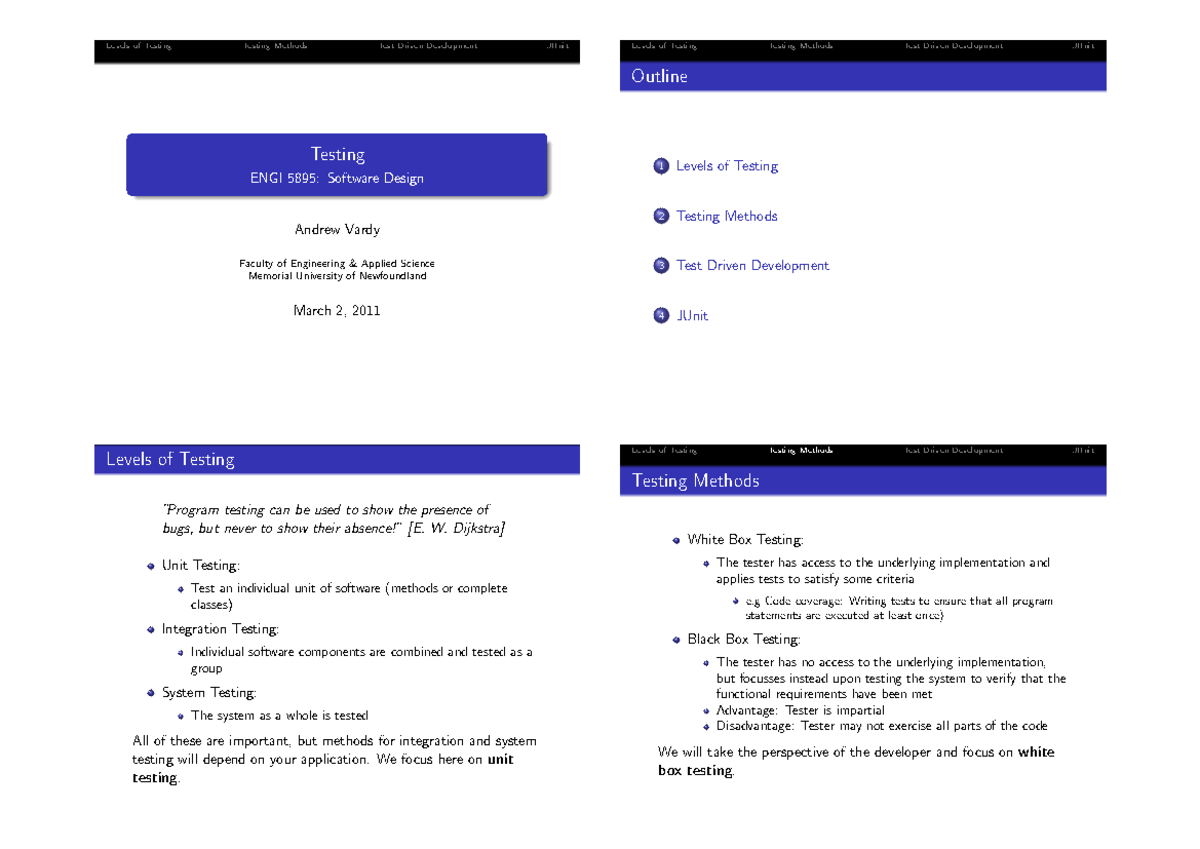 Software Design - Lecture notes - Testing - s♦ st ♥ st ♥ t ♦ s st r ♥ ♦ ...