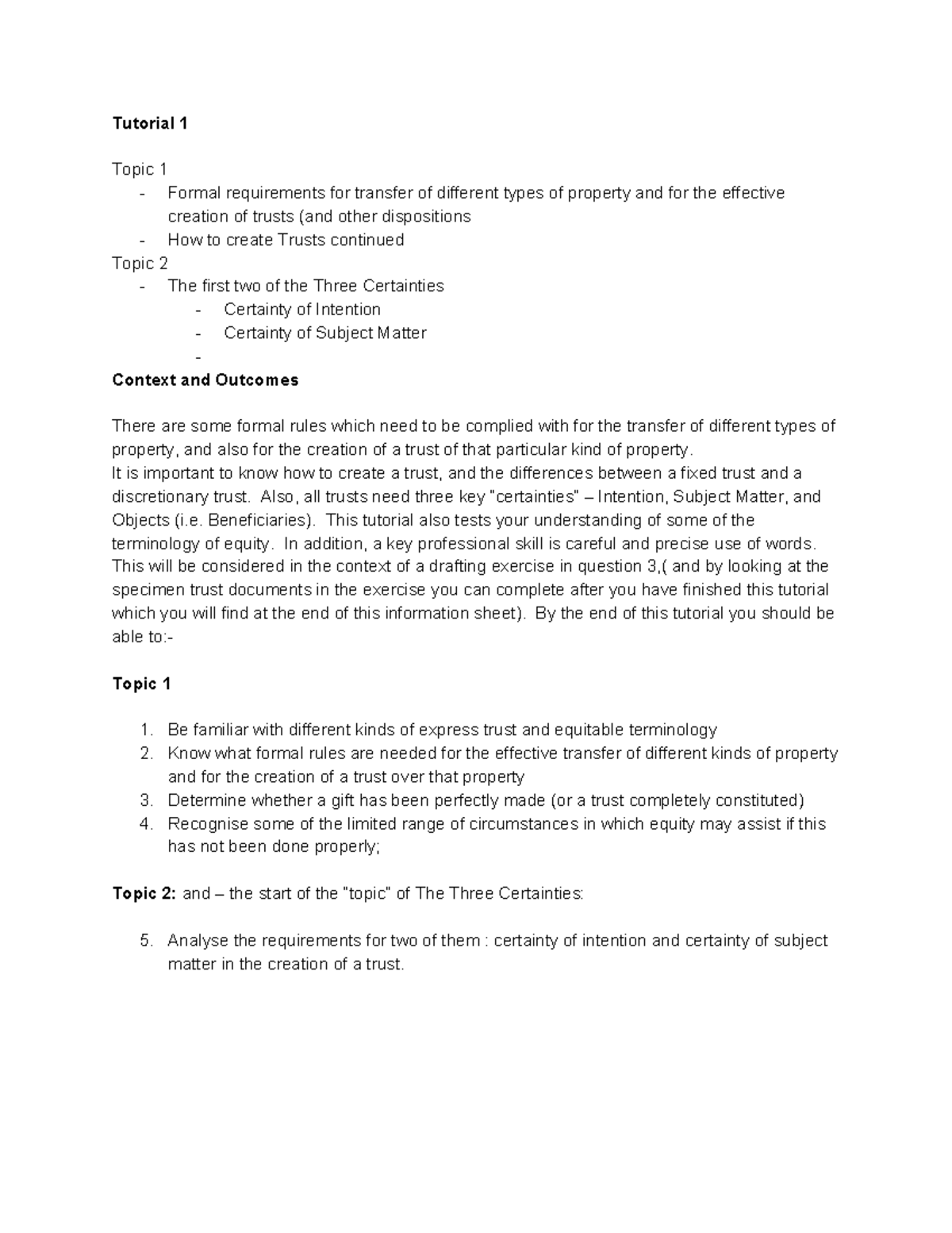 Equity Tutorial 1 - Tutorial 1 Topic 1 - Formal requirements for ...