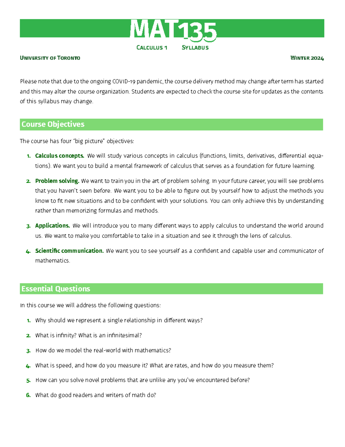 Mat135-syllabus-w23 off sequence-2 - 135 . - MAT . Calculus 1 Syllabus ...