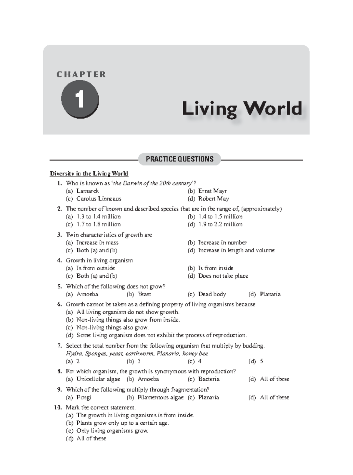 The living world - PRACTICE QUESTIONS Diversity in the Living World Who ...