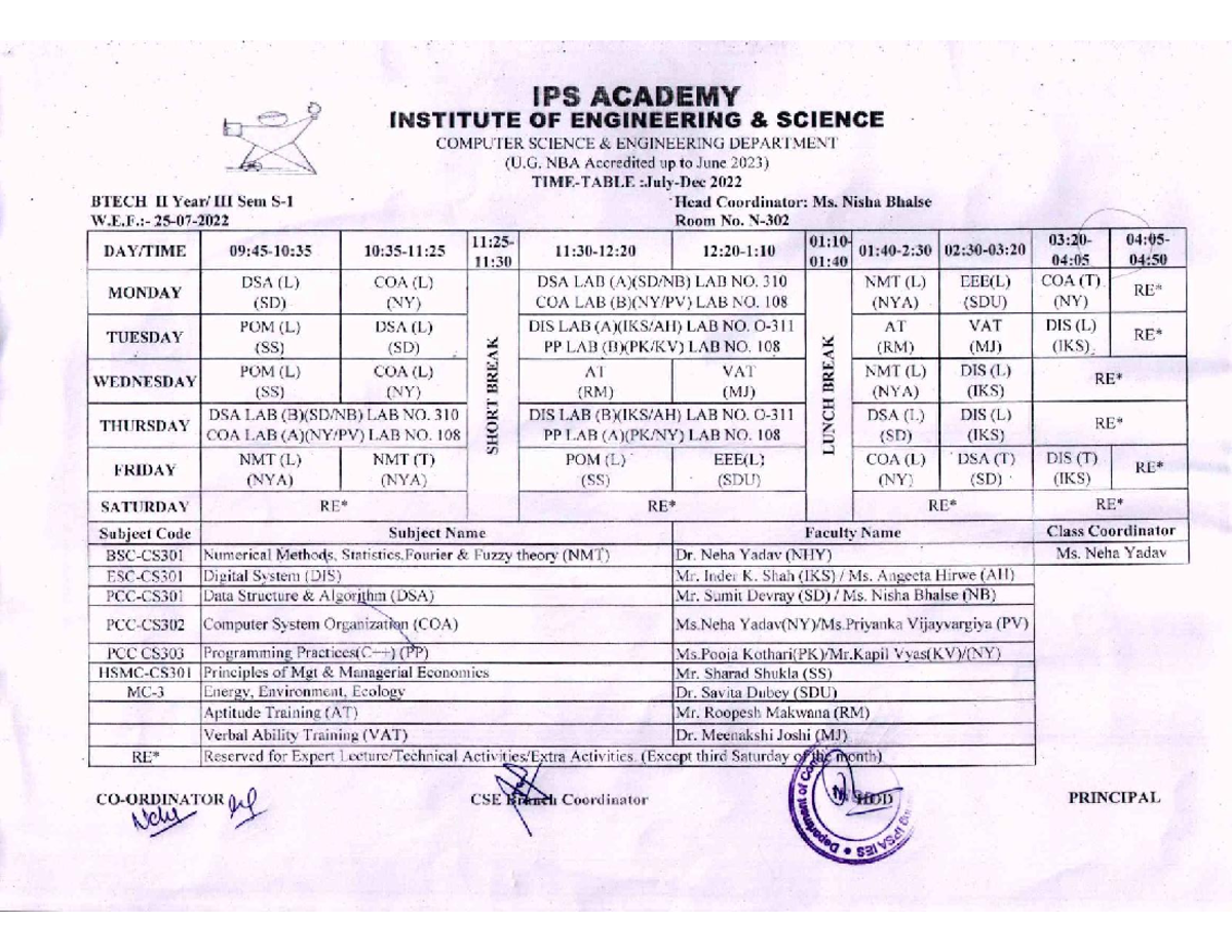 Second Year Updated Time Table - Computer Science - Studocu