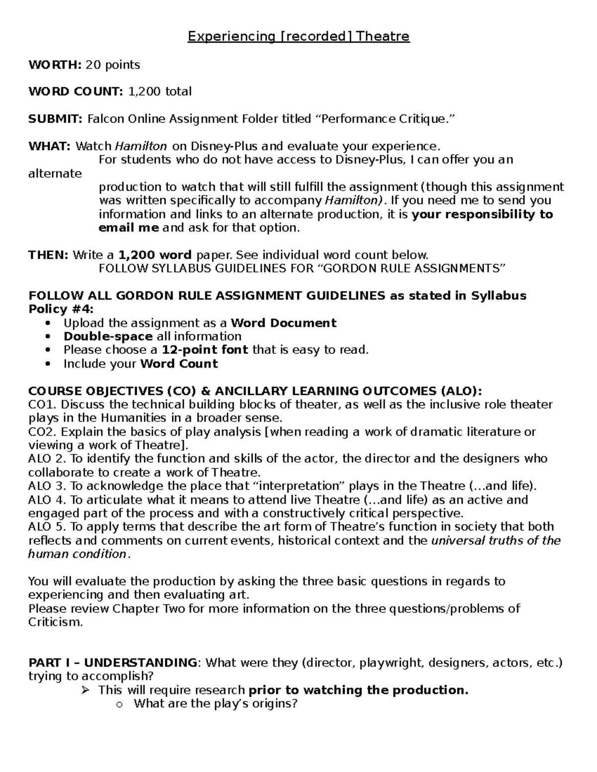 Assign Performance Critique - Hamilton - Experiencing [recorded ...