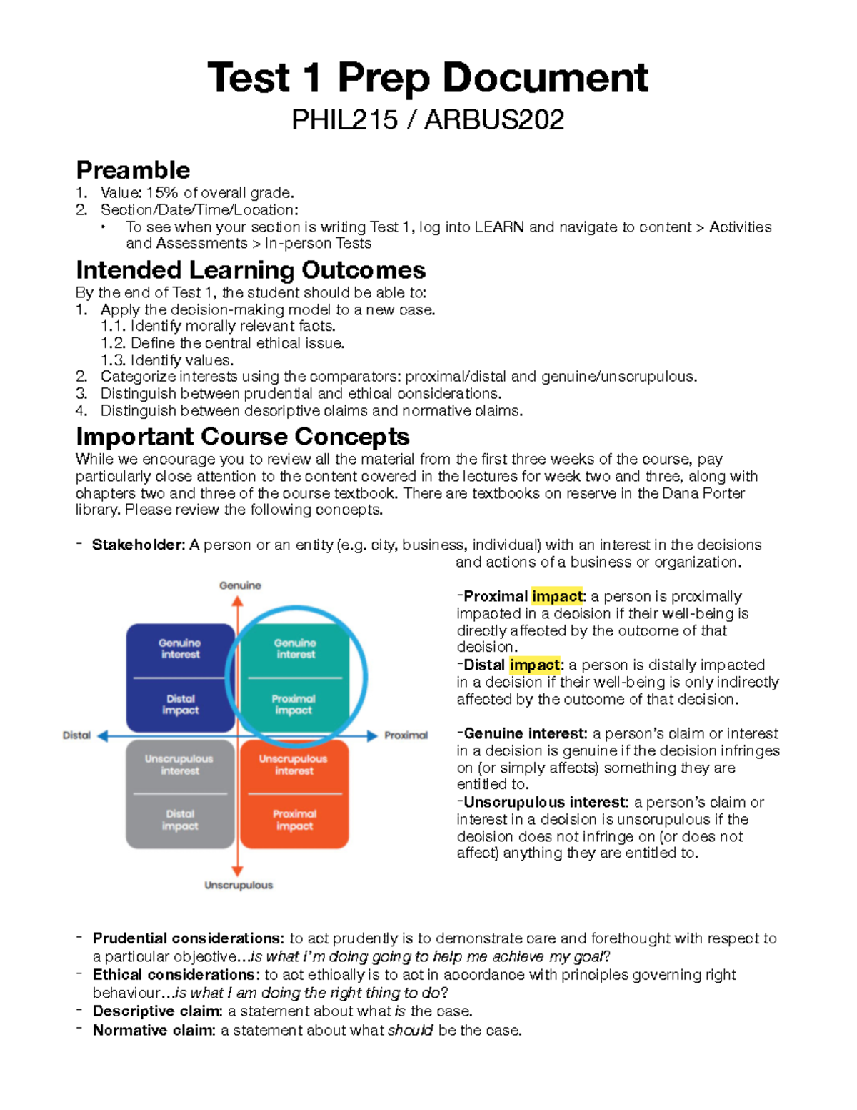 Decision Making Model Concepts - Test 1 Prep Document PHIL215 / ARBUS ...