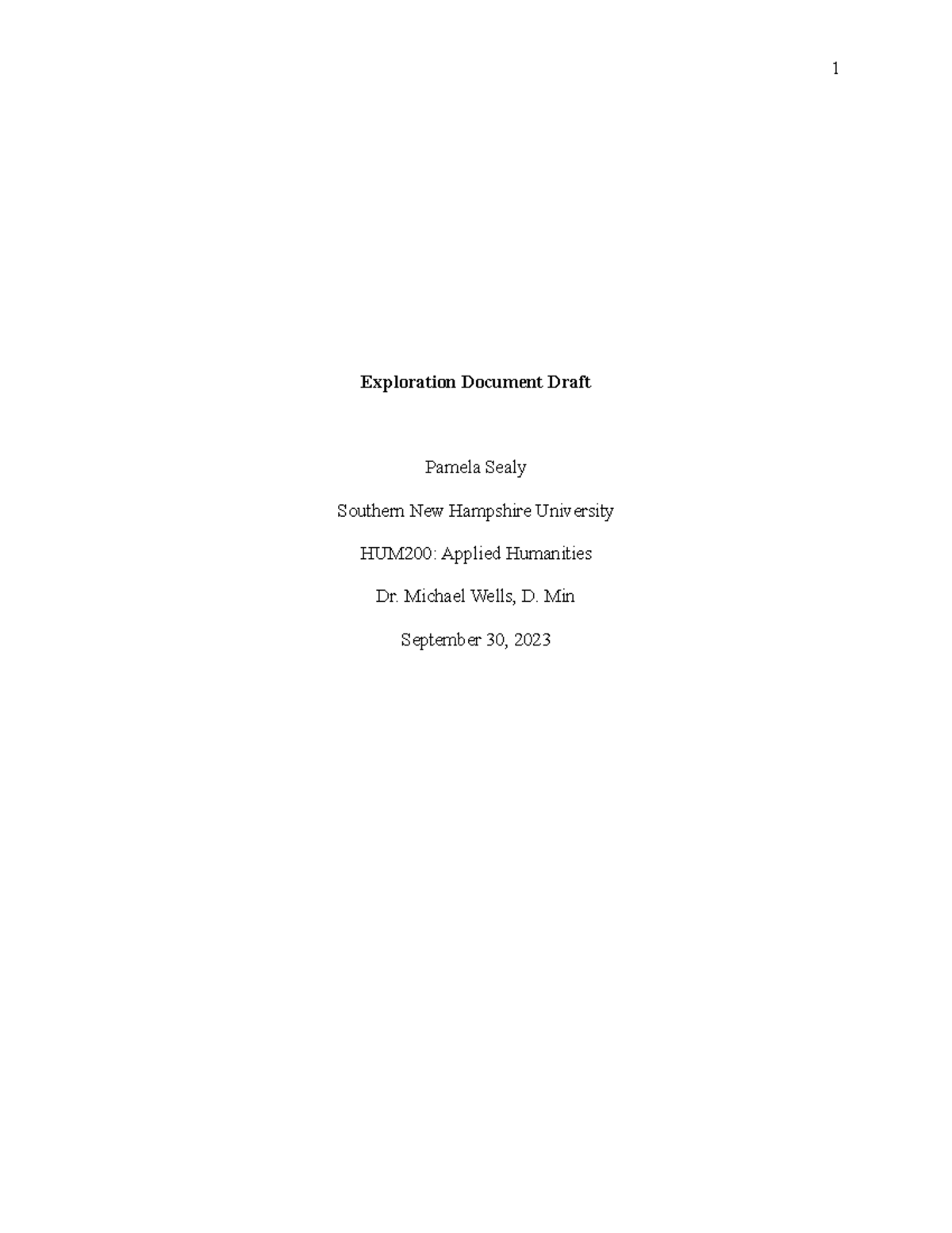 applied hum 200 - Exploration Document Draft Pamela Sealy Southern New ...