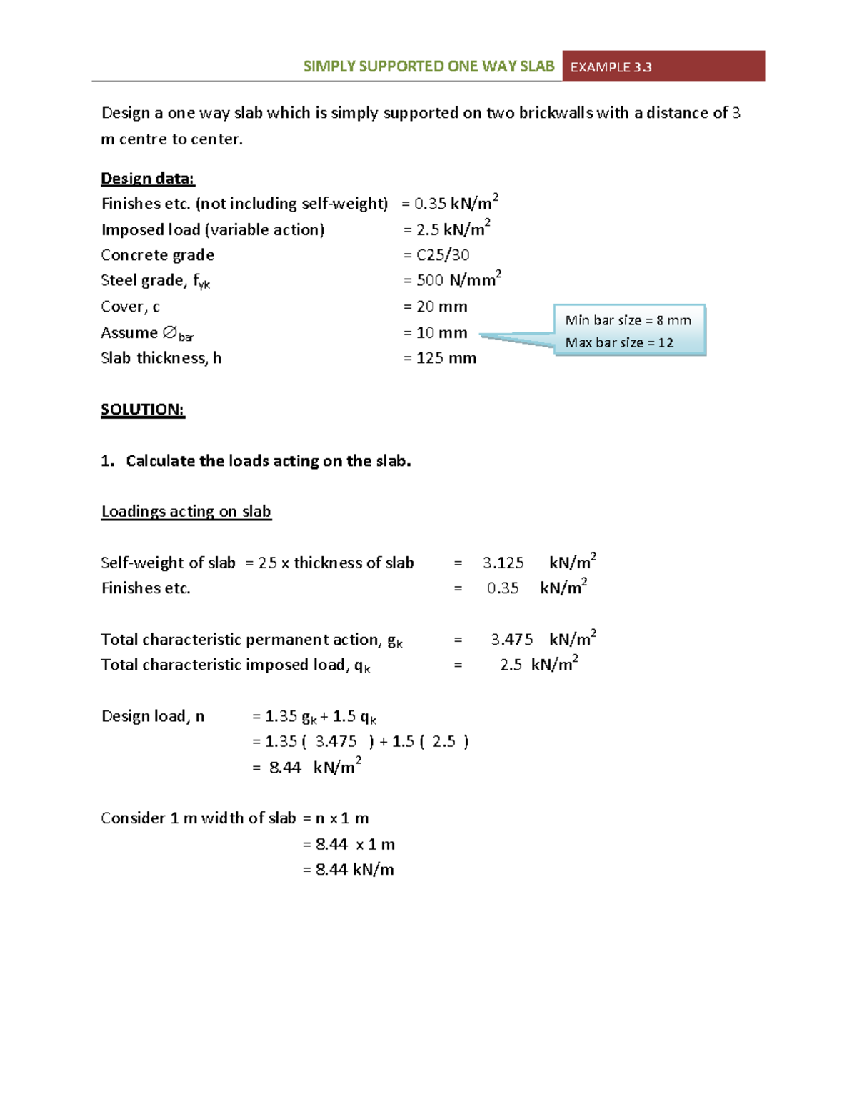 ECS338 - Example 3.3 - REINFORCED CONCRETE Simply supported one way ...