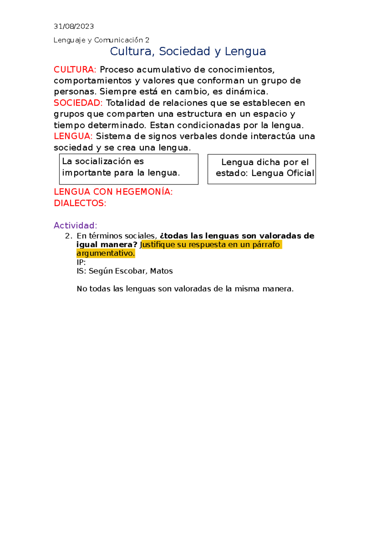 Clase 2 de lecturas - 31/08/ Lenguaje y Comunicación 2 Cultura ...