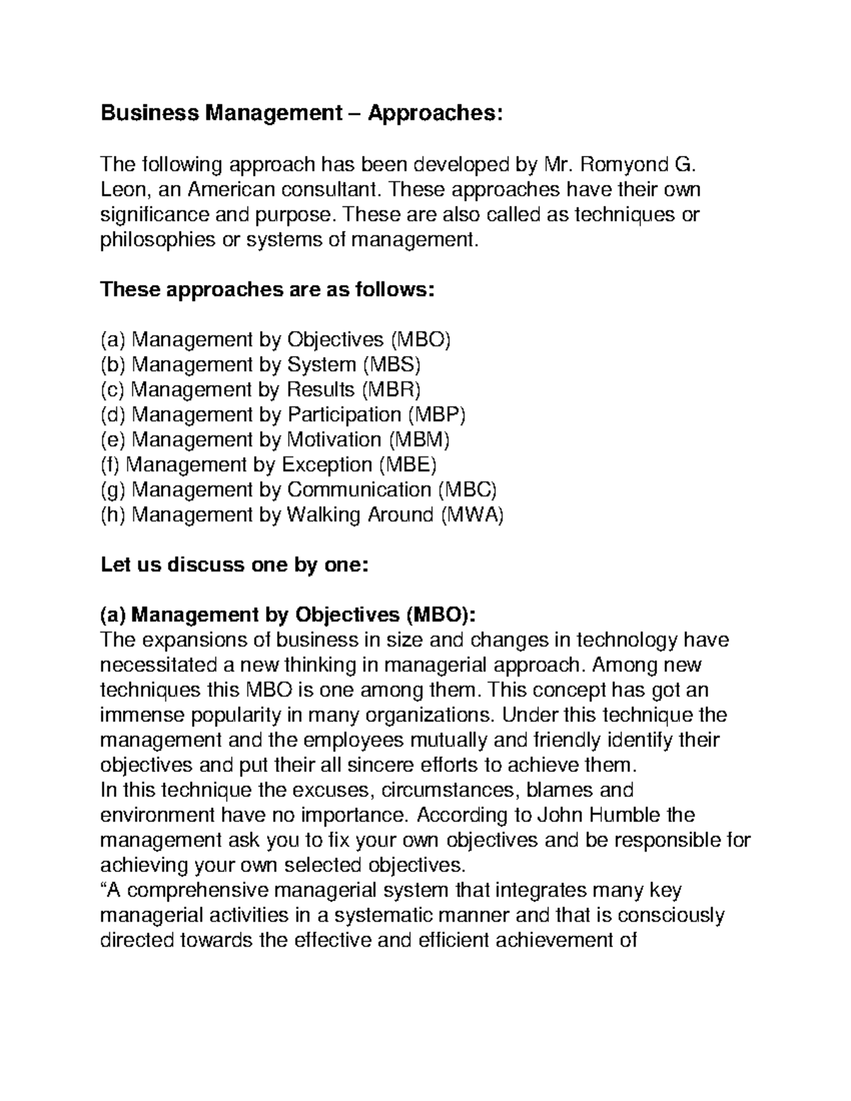 Business Management- Approatches - Business Management – Approaches ...