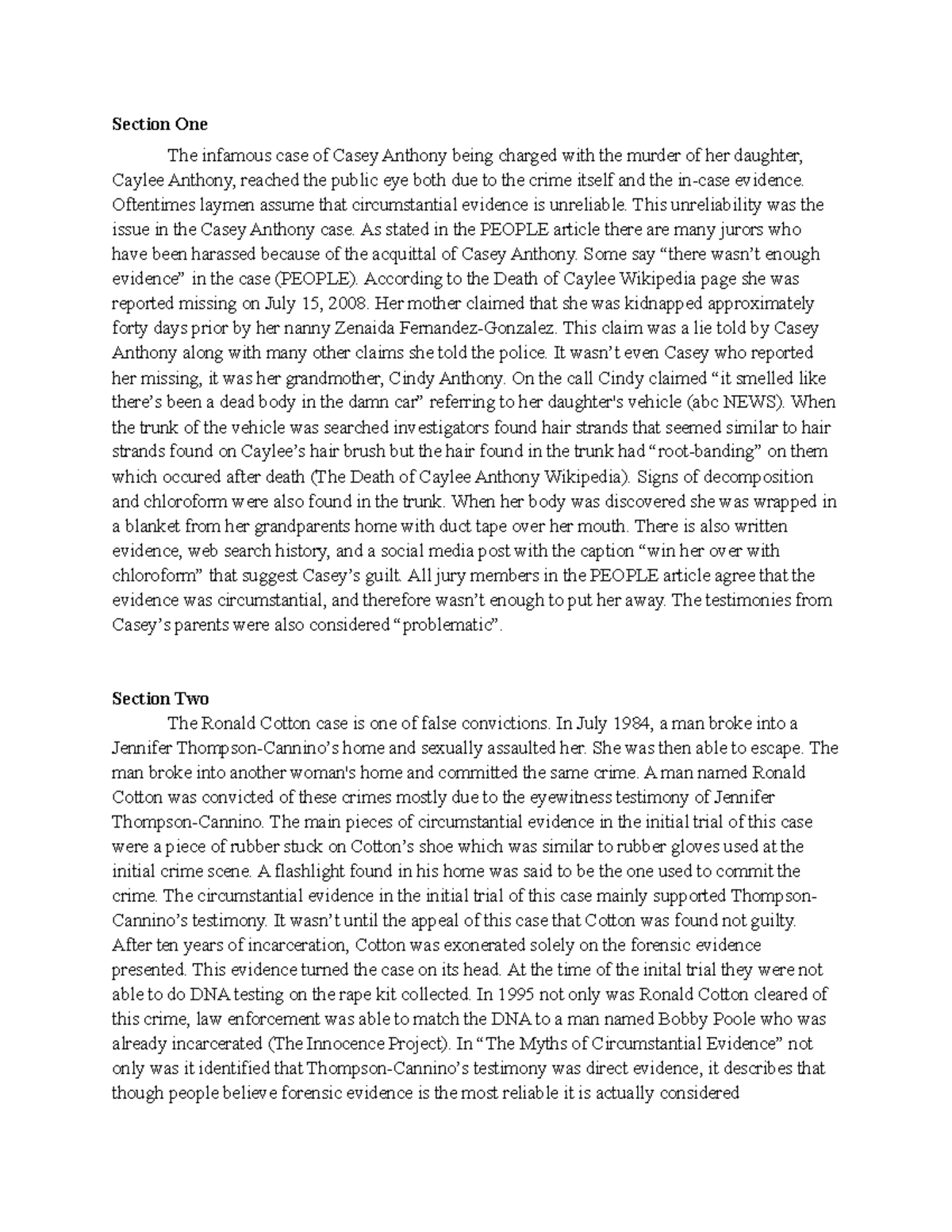 Assignment 2 Direct and Circumstantial Evidence-1 - Section One The ...