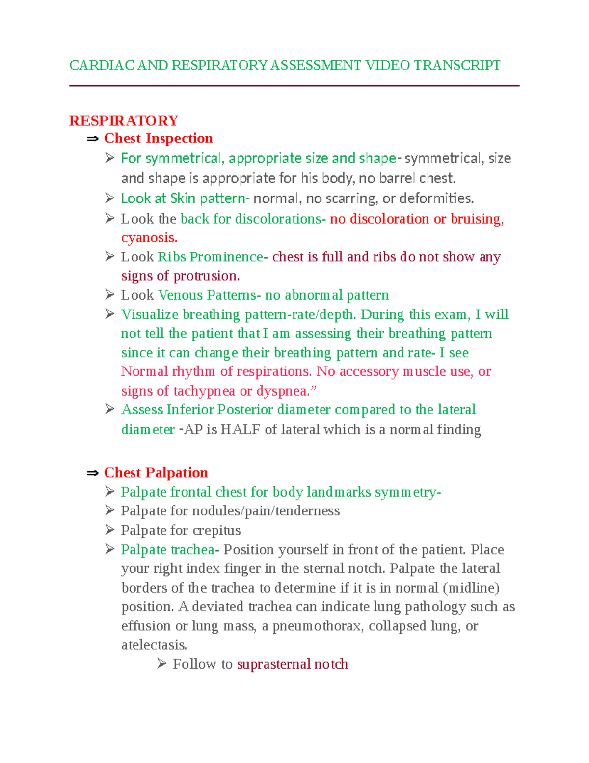 Cardiac AND Respiratory Assessment Video Transcript - CARDIAC AND ...
