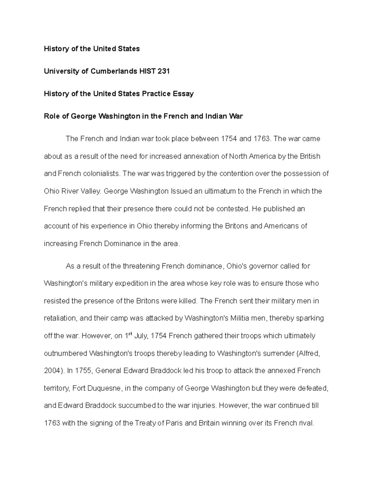 Essay - Lecture notes - History of the United States University of ...