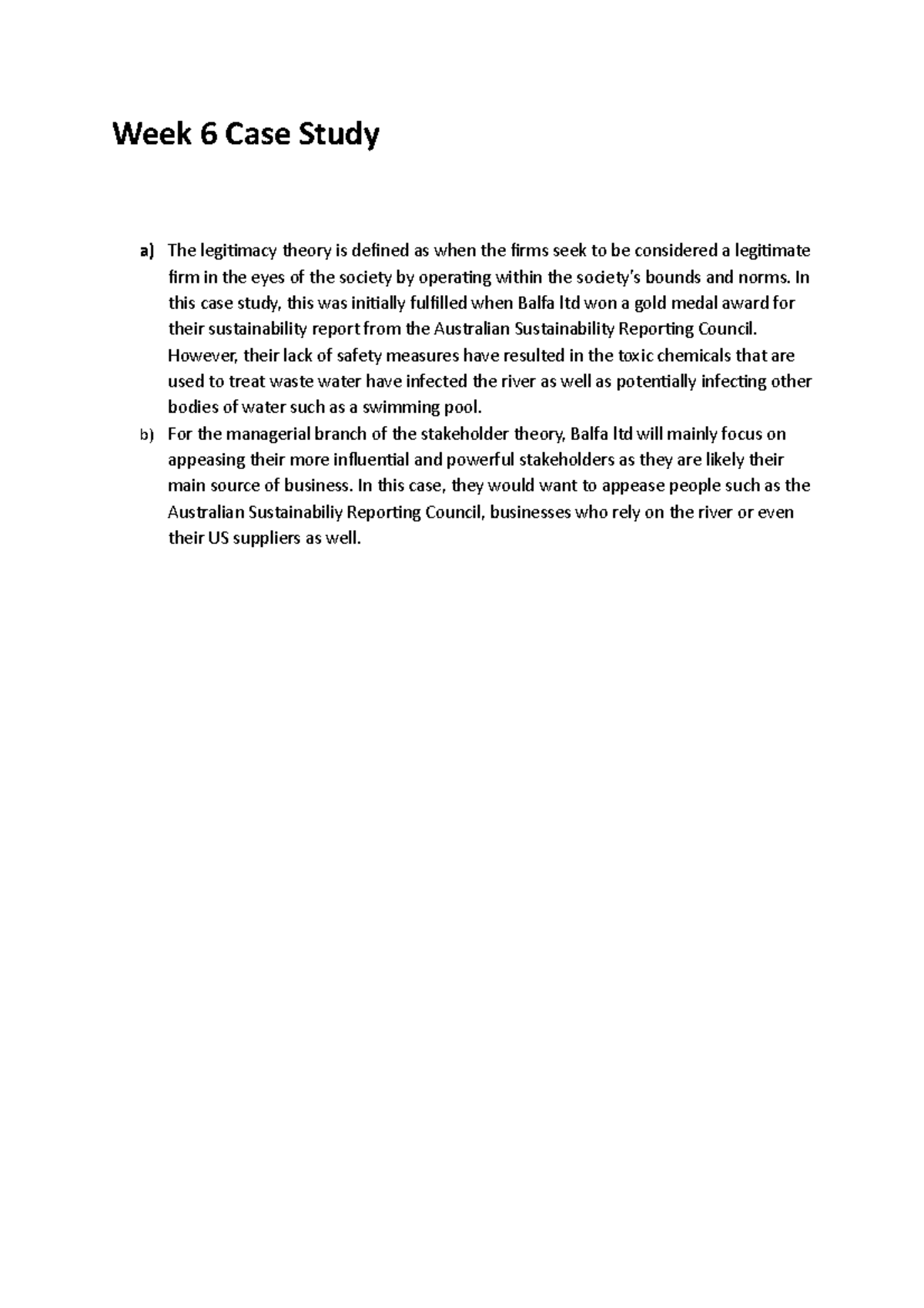 Week 6 Case Study - Lecture notes 6 - Week 6 Case Study a) The ...