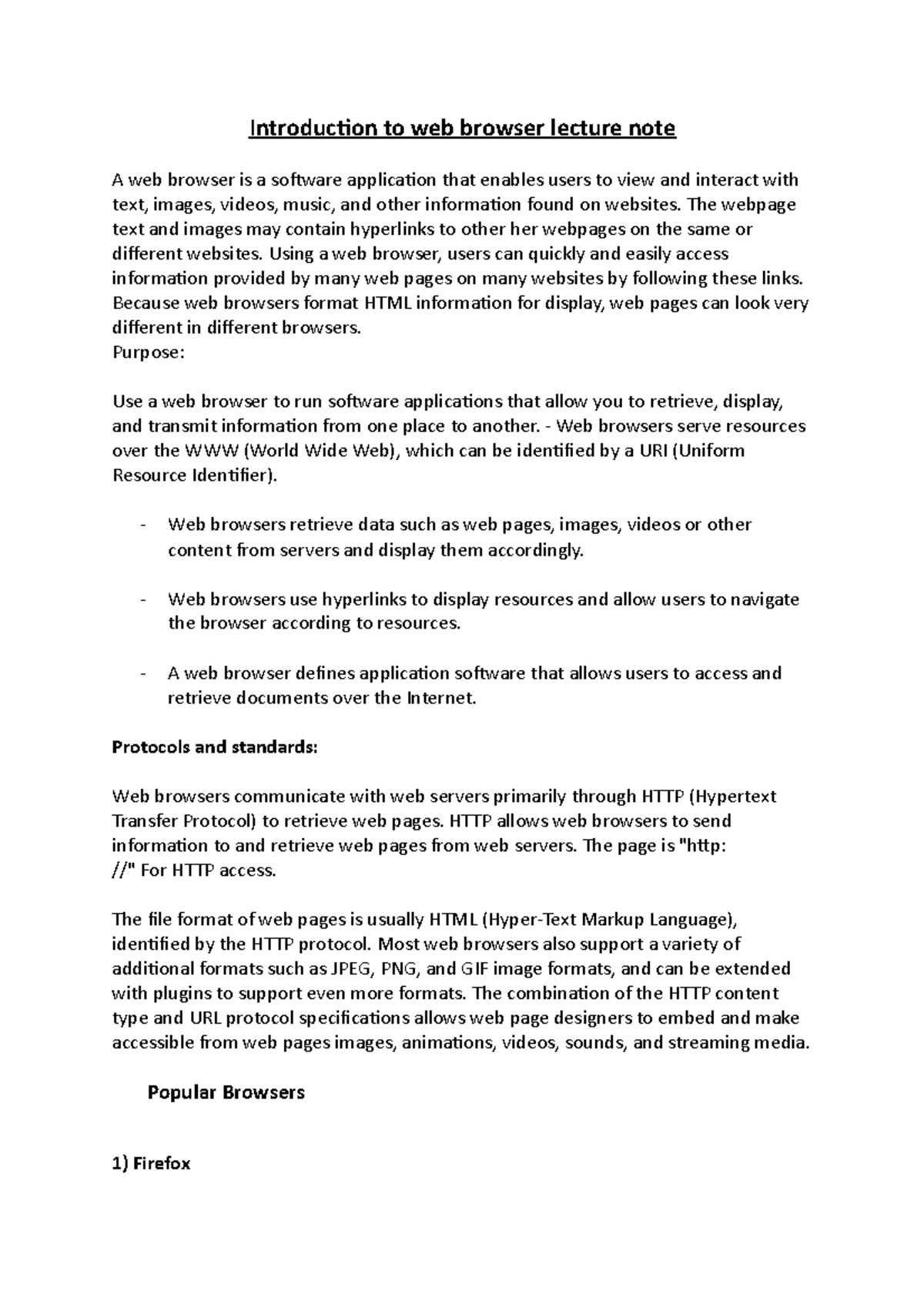 Introduction to web browser lecture note - The webpage text and images ...