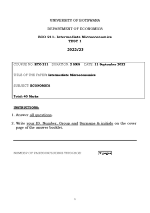 Course Outline - ECO 211 2023 - DEPARTMENT OF ECONOMICS ECO 211 ...