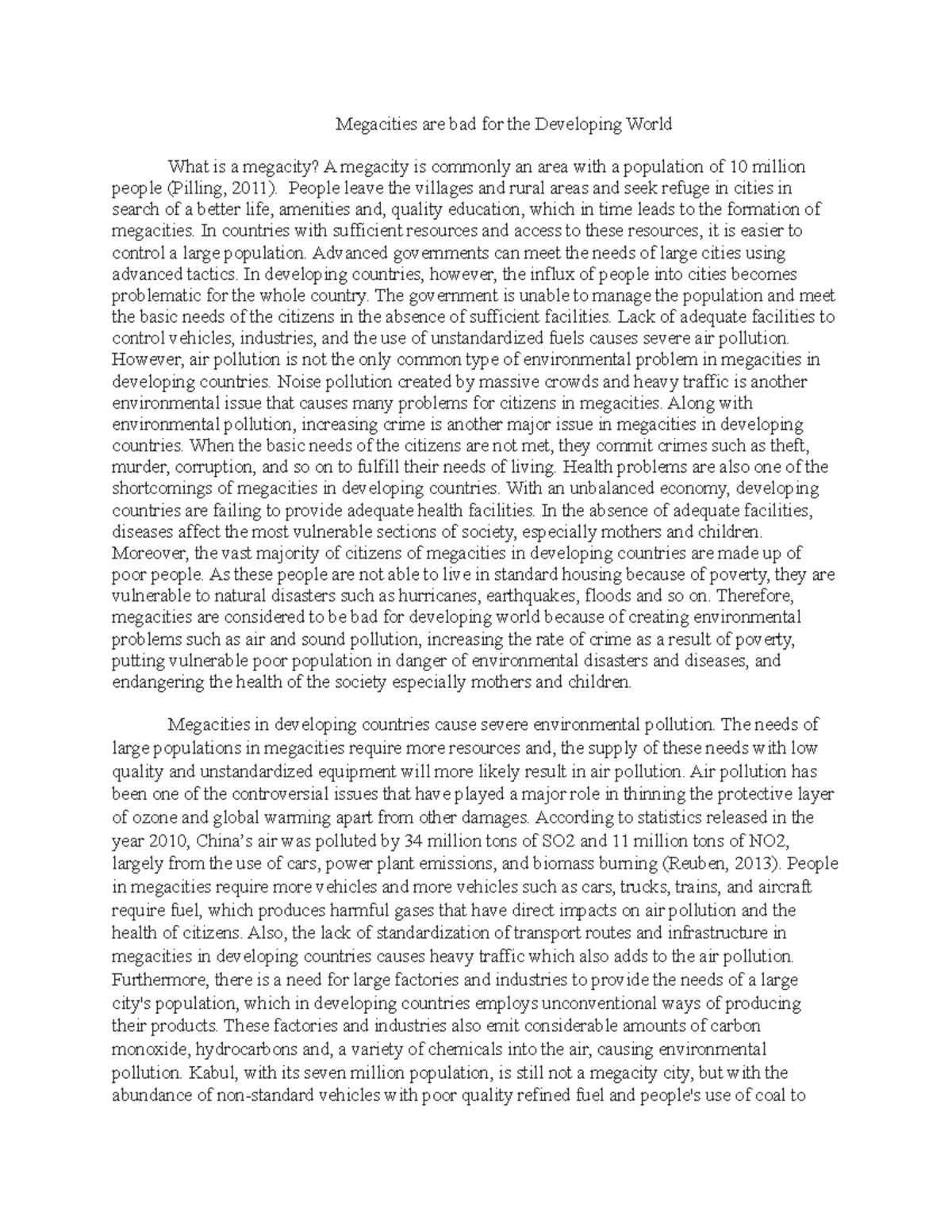 Megacity - It is an essay about the Mega cities. - Megacities are bad for the Developing World ...