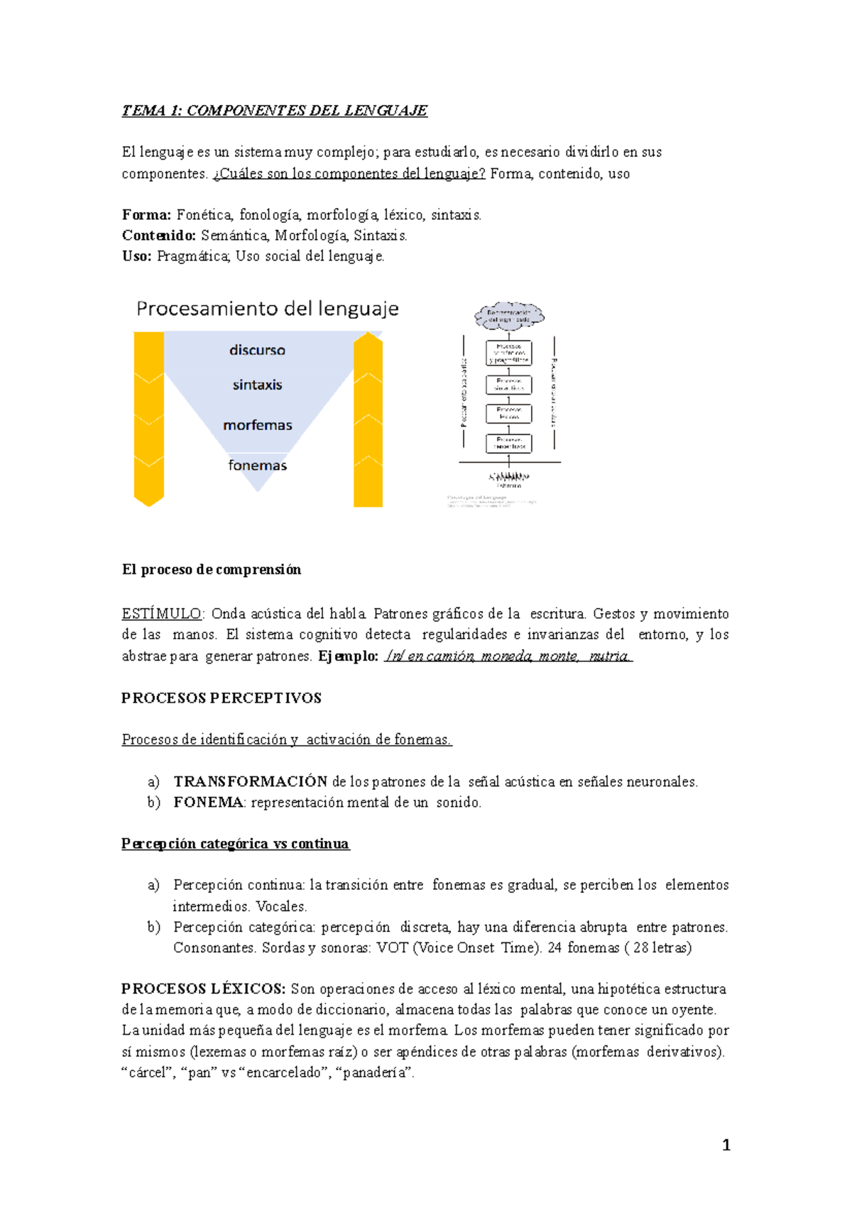 Apuntes de los temas - TEMA 1: COMPONENTES DEL LENGUAJE El lenguaje es ...