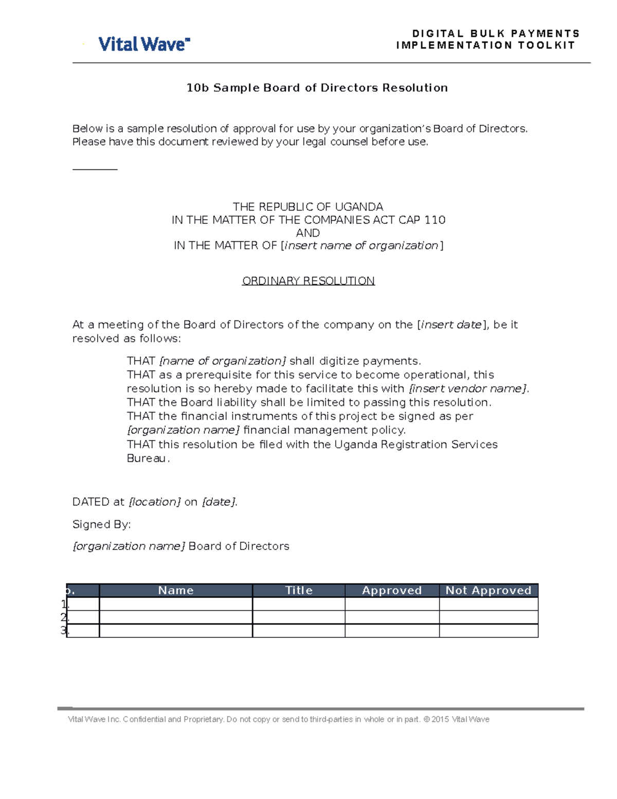 Sample Board of Directors Resolution - Please have this document ...