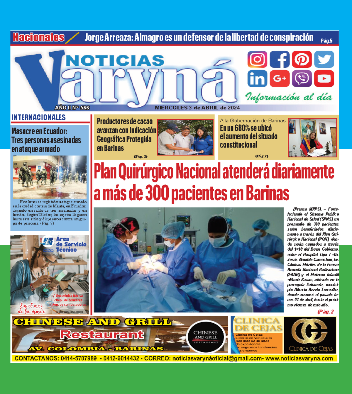 Noticias Varyna 03-04-2024M1 - (Pág. AÑO II NºAÑO II Nº 566566 ...