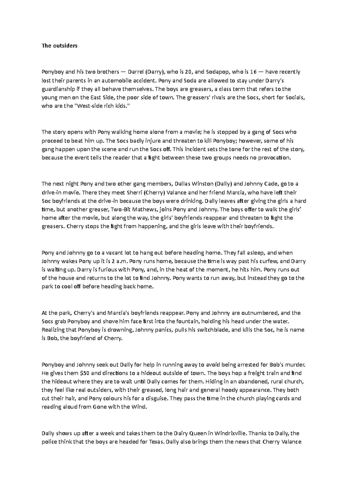 The Outsiders boek - The outsiders Ponyboy and his two brothers ...