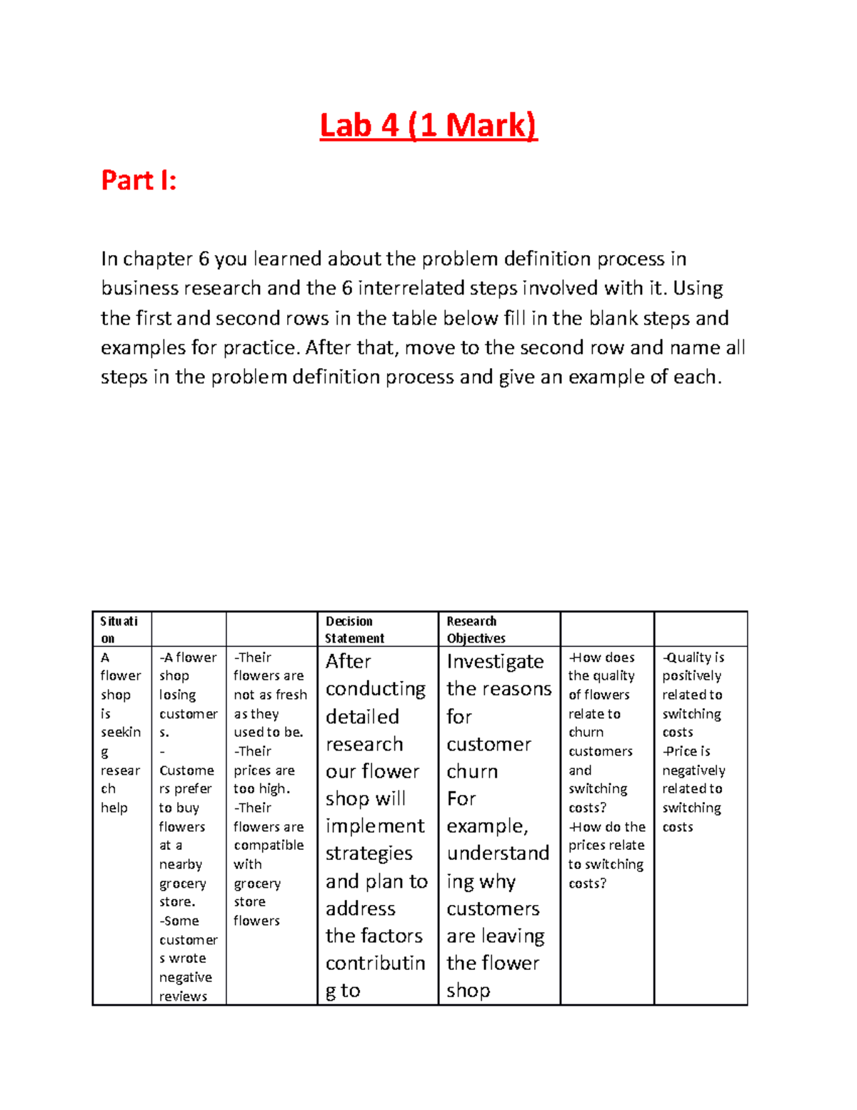 Lab 4 Lab Work Lab 4 1 Mark Part I In Chapter 6 You Learned About The Problem Definition