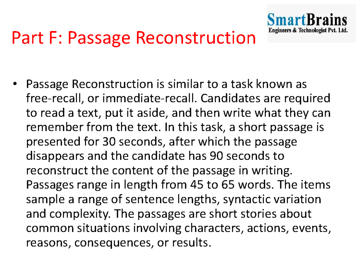 Part-F - N/A - Part F: Passage Reconstruction Passage Reconstruction is ...