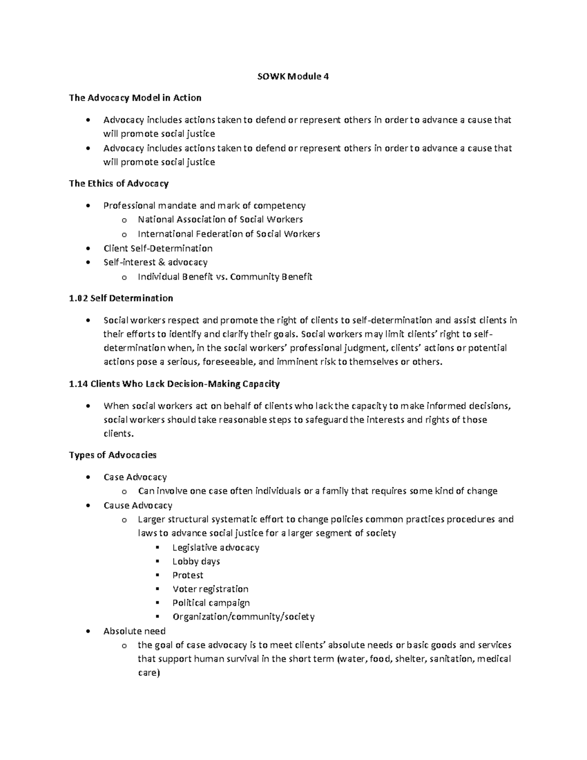 SOWK Mod 4 - sowk 1450 chapter 4 - SOWK Module 4 The Advocacy Model in ...