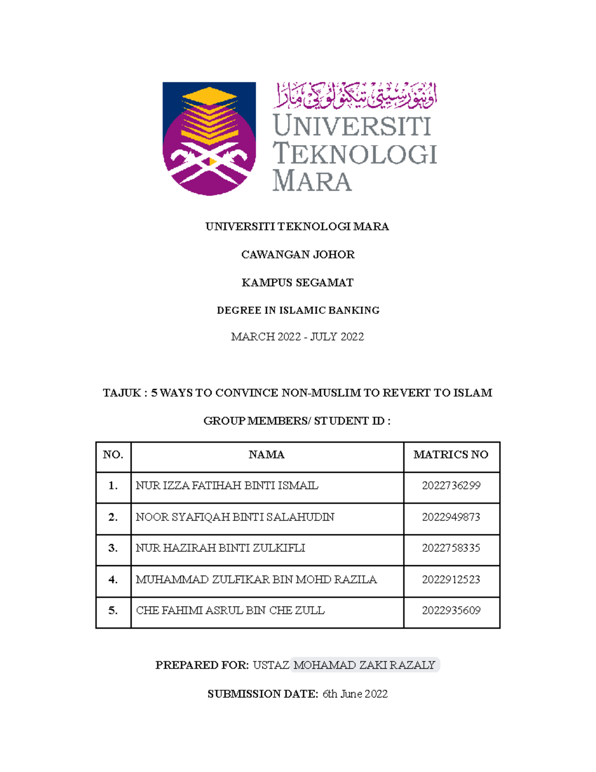 Group 1 - 5 WAYS TO Convince NON- Muslim TO Revert TO Islam ...