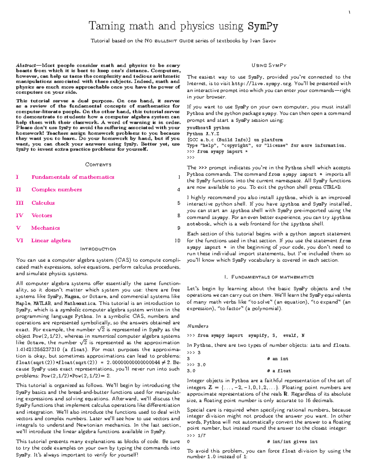 Sympy tutorial - Taming math and physics using SymPy Tutorial based on ...