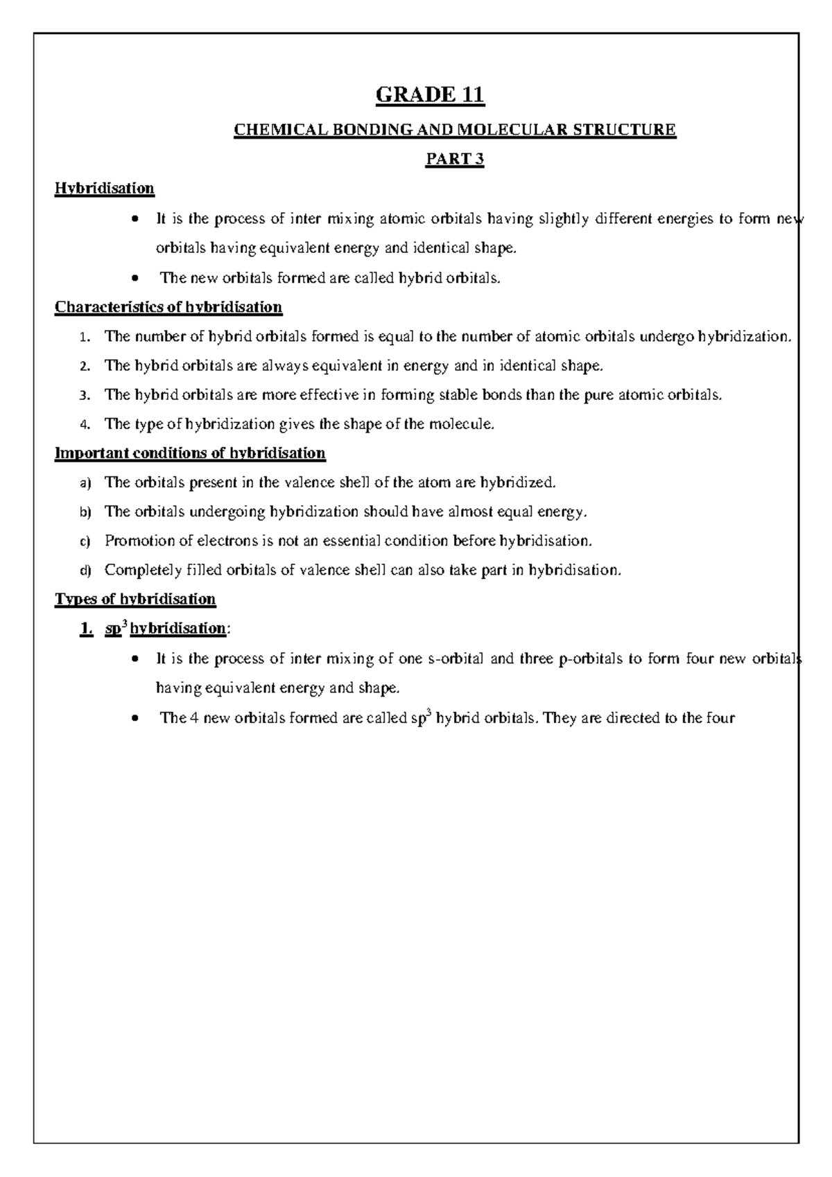 Chemical Bonding PART 3 ( Hybridization) - GRADE 11 CHEMICAL BONDING ...