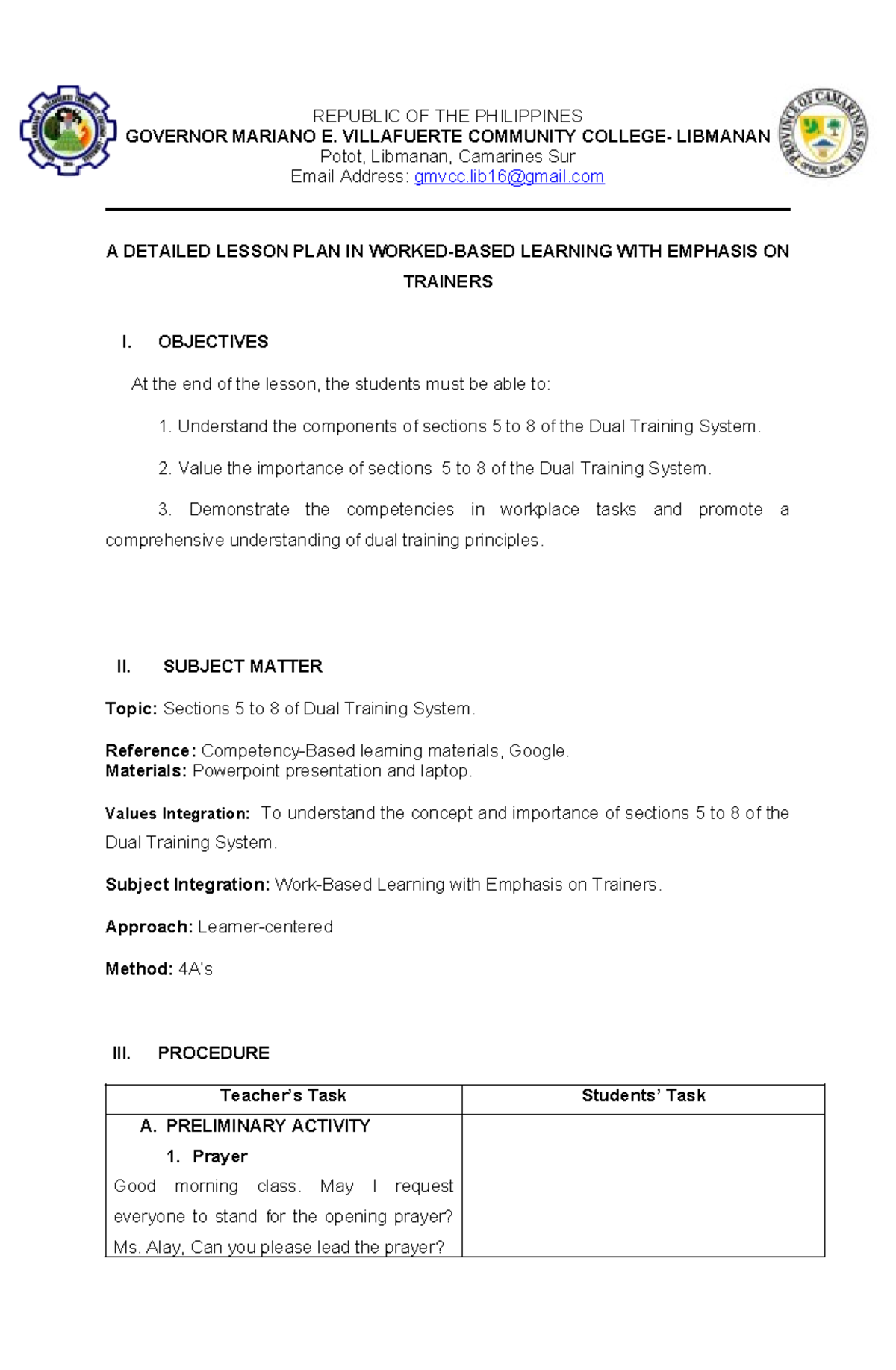 Section 5 to 8 ( Dual Training System) - REPUBLIC OF THE PHILIPPINES GOVERNOR MARIANO E ...