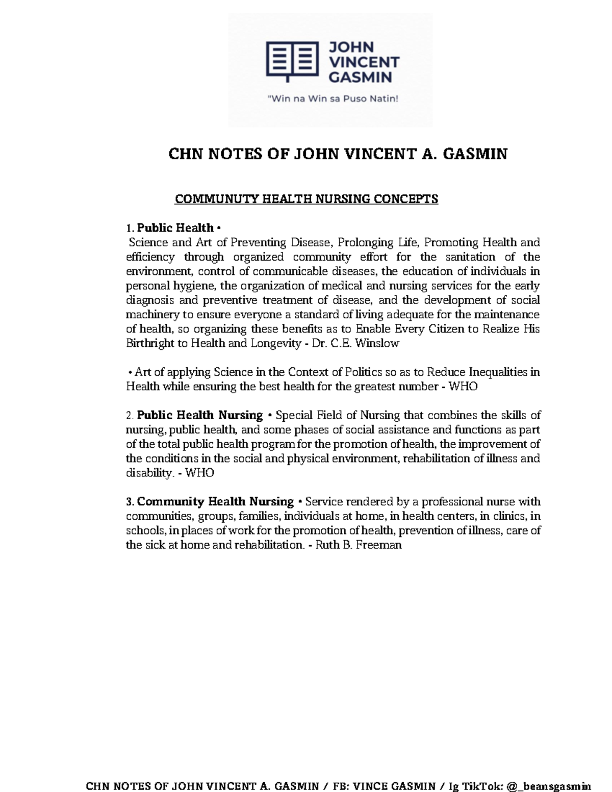 Community Health Nursing - CHN NOTES OF JOHN VINCENT A. GASMIN ...