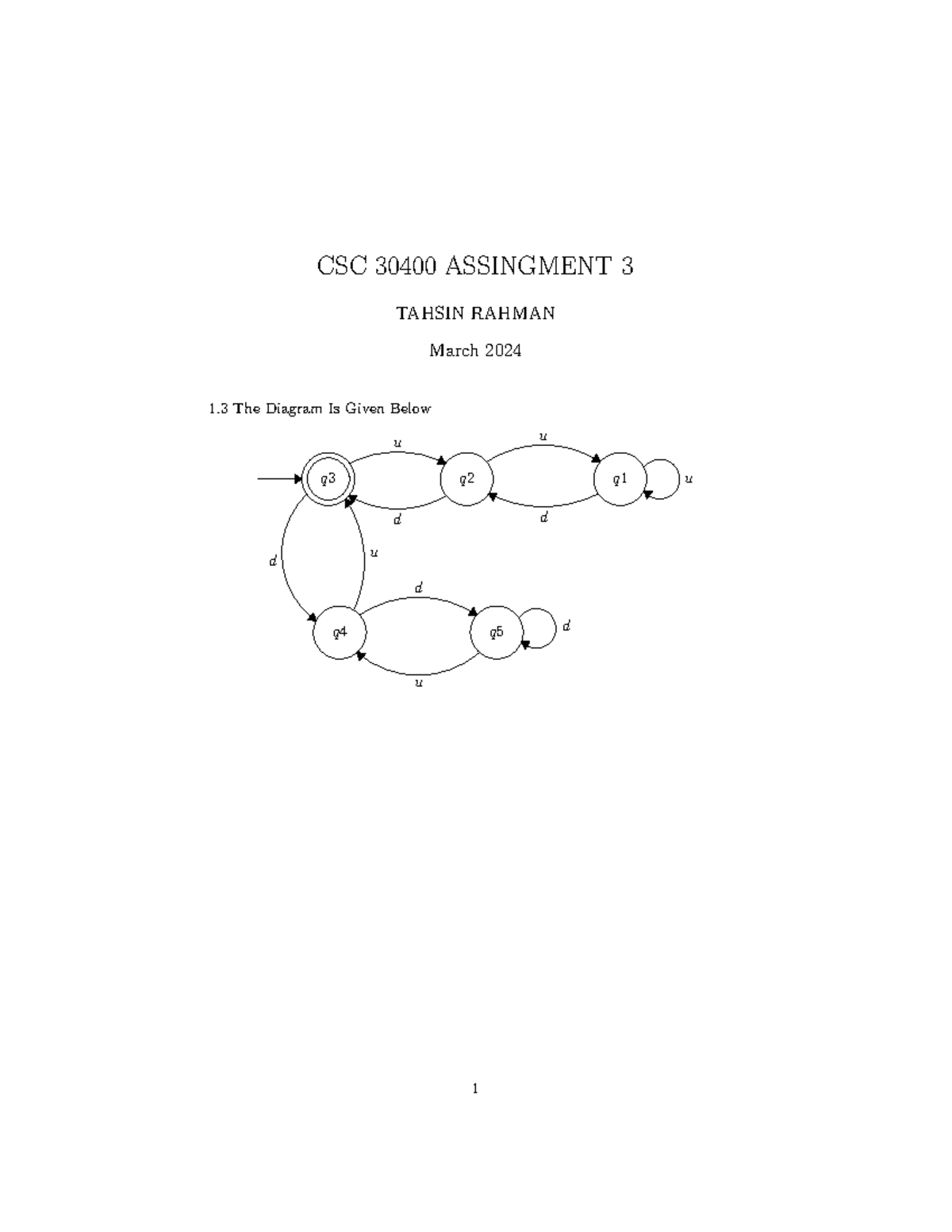 CSC 30400 Assingment 3 - CSC 30400 ASSINGMENT 3 TAHSIN RAHMAN March 2024 1 The Diagram Is Given ...