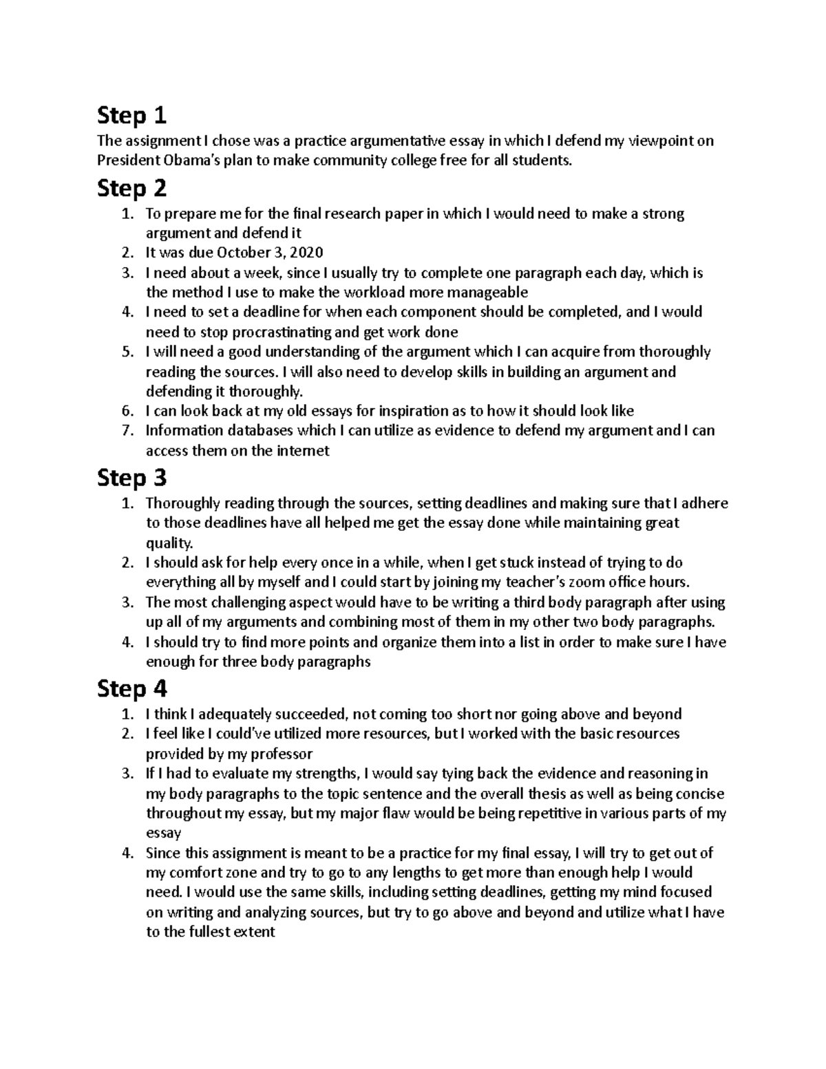 Metacognition - Reflection on first draft of essay - Step 1 The ...