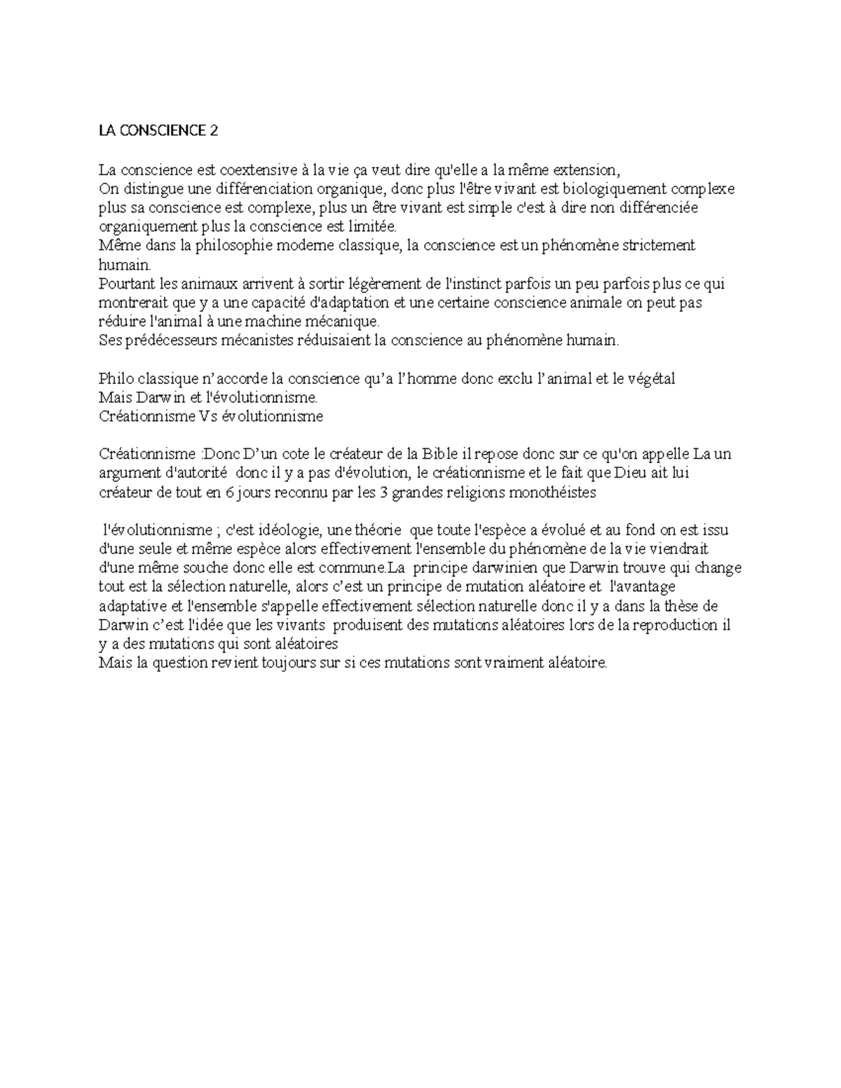 LA Conscience 2 - explication de la concience - LA CONSCIENCE 2 La conscience est coextensive à ...