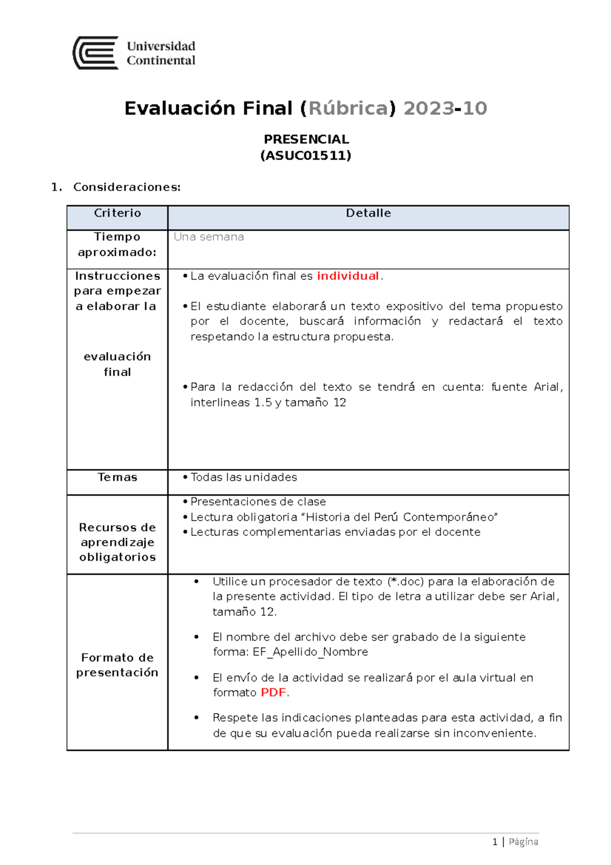 EV Final Realidad Nacional y Regional Prueba rubrica 2023-10 - Evaluación Final (Rúbrica) 2023 ...