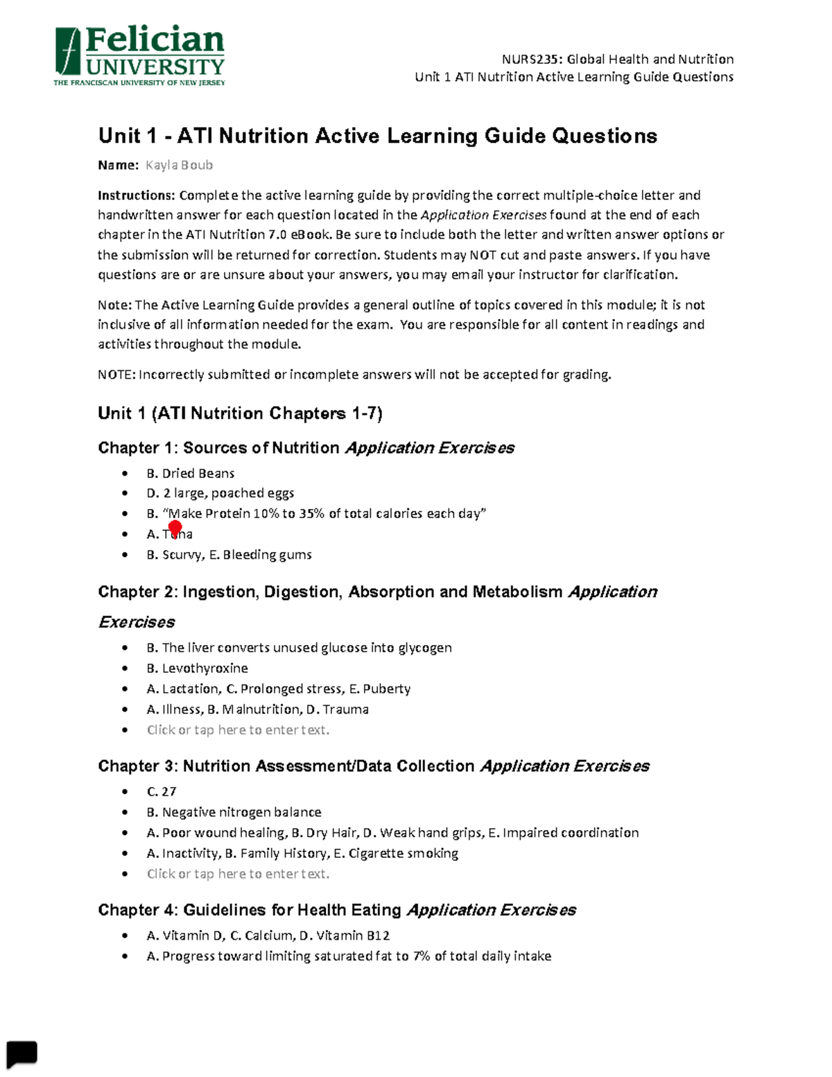 Unit 1 ALG - Active learning guide question and answer for unit 1 ...