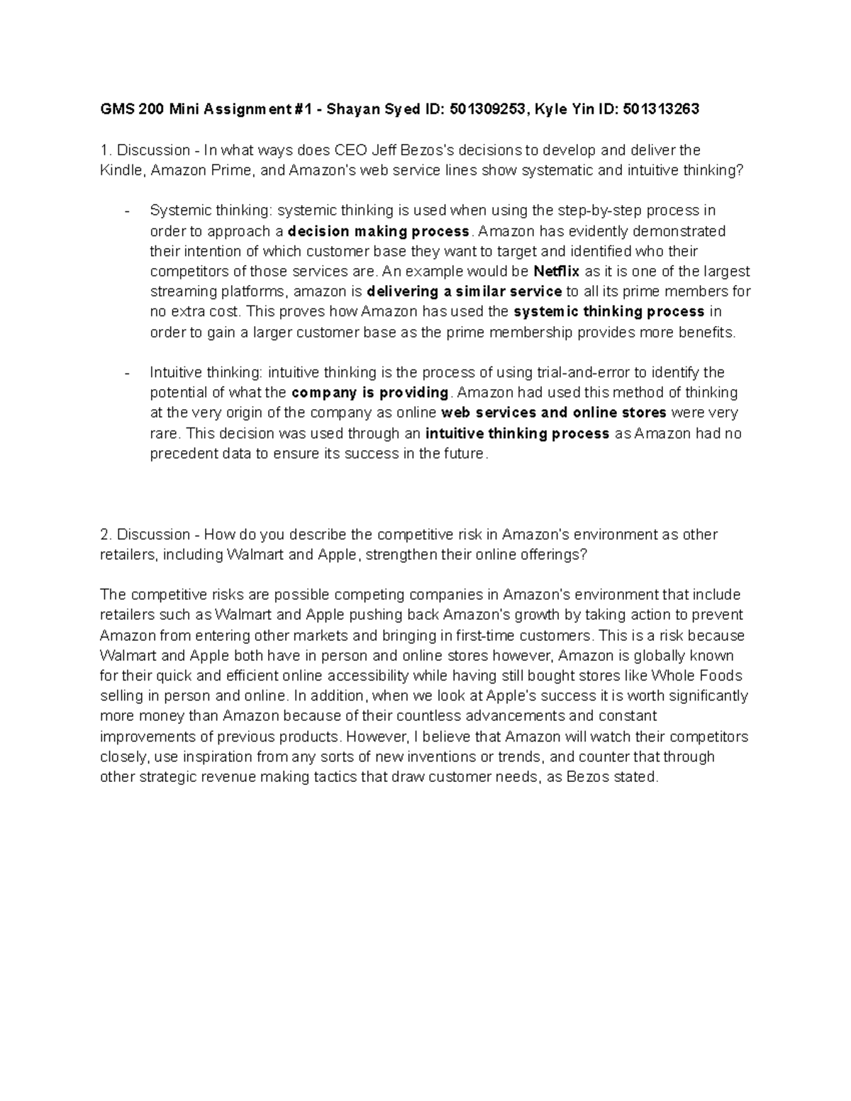 GMS 200 Mini Assignment #1 - GMS 200 Mini Assignment #1 - Shayan Syed ID: 501309253, Kyle Yin ID ...