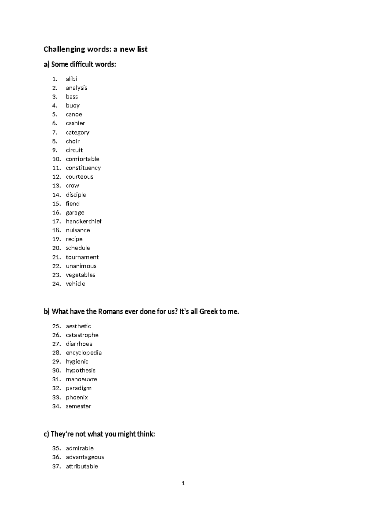 Challenging words new list - Challenging words: a new list a) Some ...