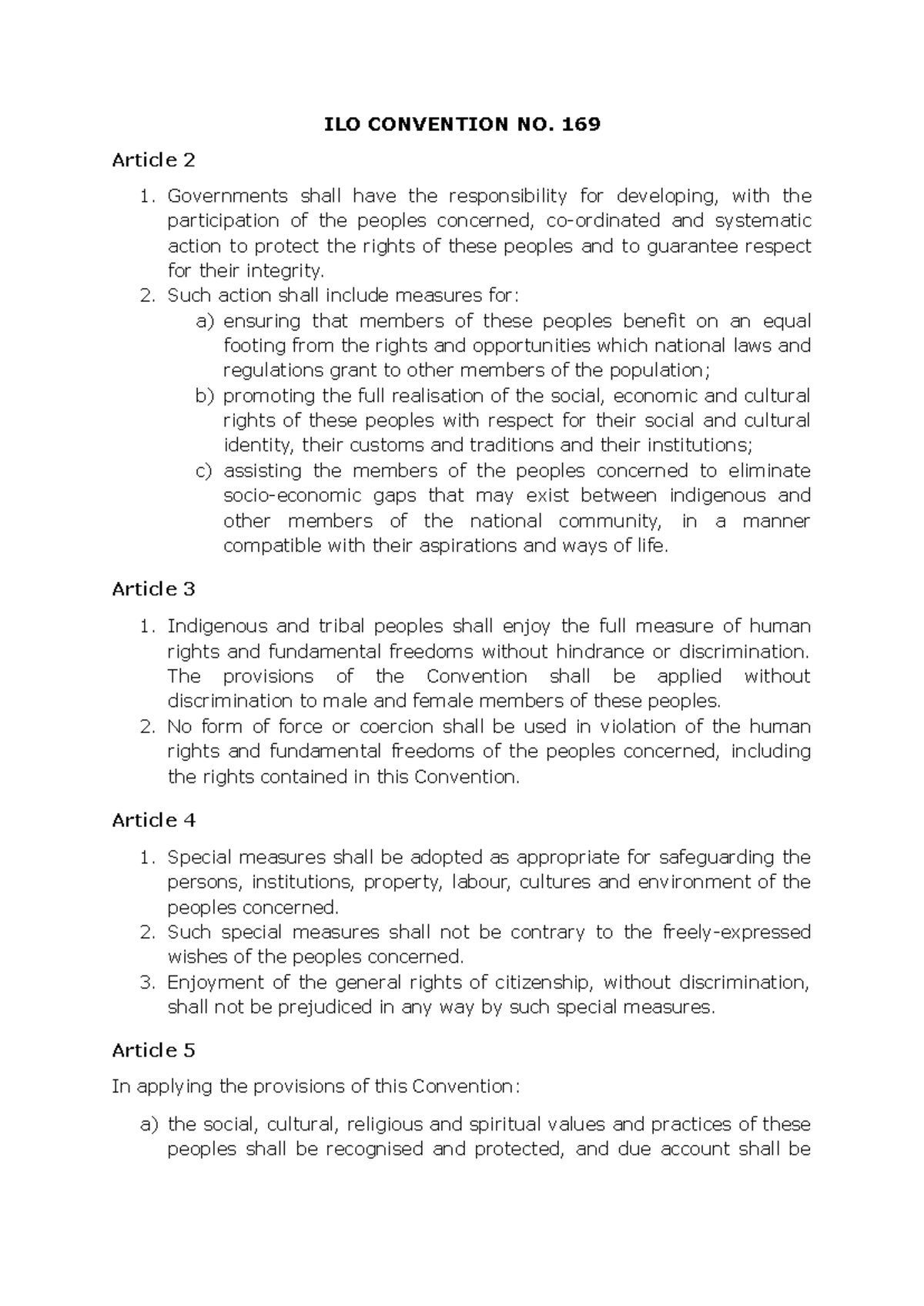 ILO Convention NO - Jake - ILO CONVENTION NO. 169 Article 2 1 ...
