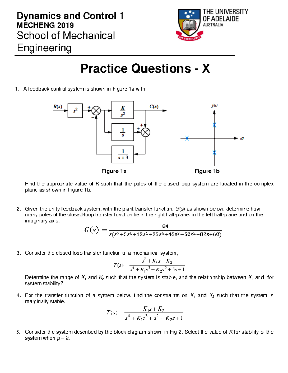 Practice questions X - MECH ENG 2019 - Adelaide University - Studocu